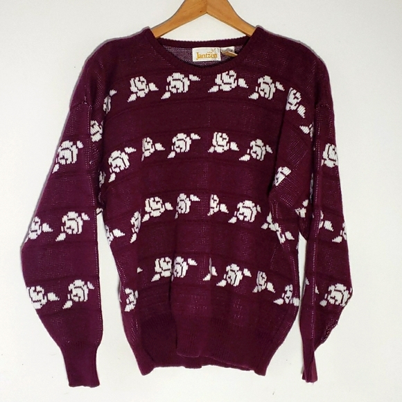 Jantzen | Sweaters | Jantzen 7s Crew Neck Pullover In Burgundy With ...